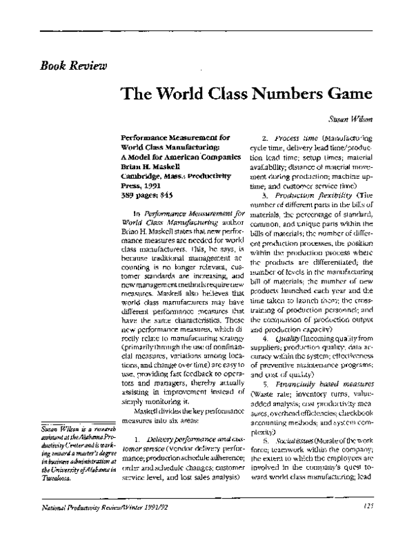 (PDF) The world class numbers game. Performance Measurement for World ...