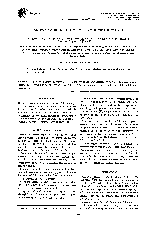 (PDF) An ent-kaurane from Sideritis huber-morathii