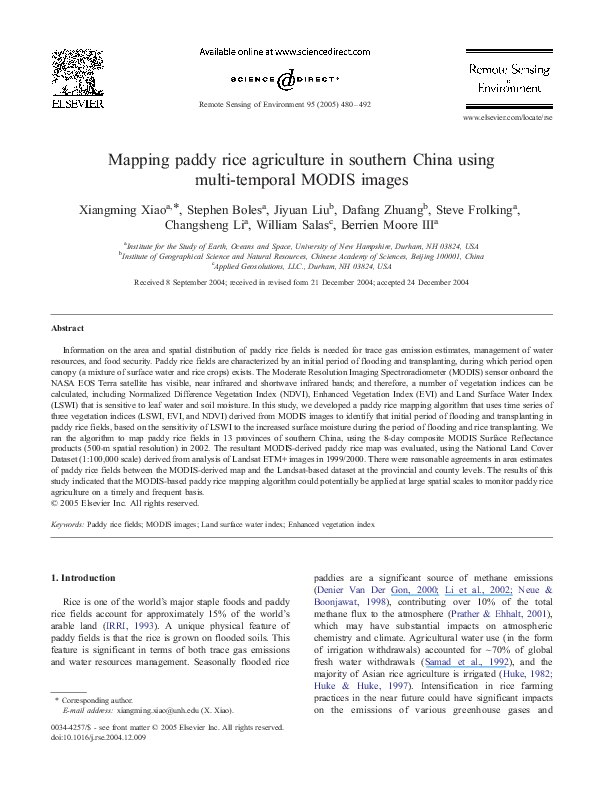 (PDF) Mapping paddy rice agriculture in southern China using multi-temporal MODIS images