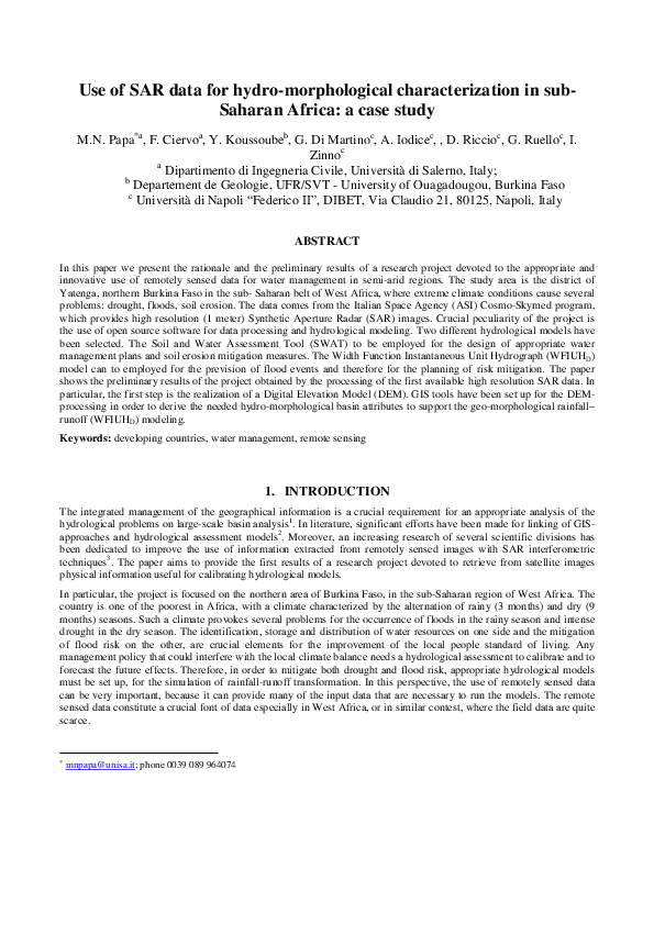 (PDF) Use of SAR data for hydro-morphological characterization in sub ...