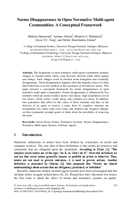 (PDF) Norms Disappearance in Open Normative Multi-agent Communities: A Conceptual Framework