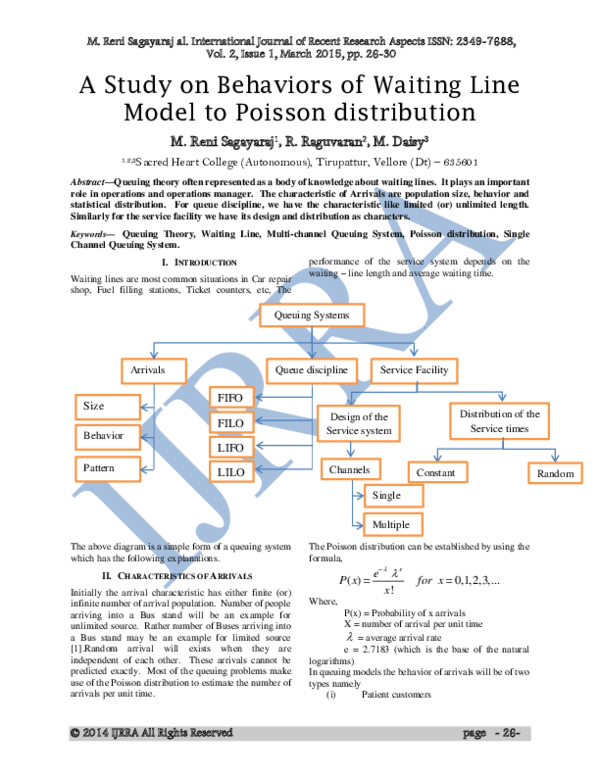 (PDF) A Study on Behaviors of Waiting Line Model to Poisson distribution