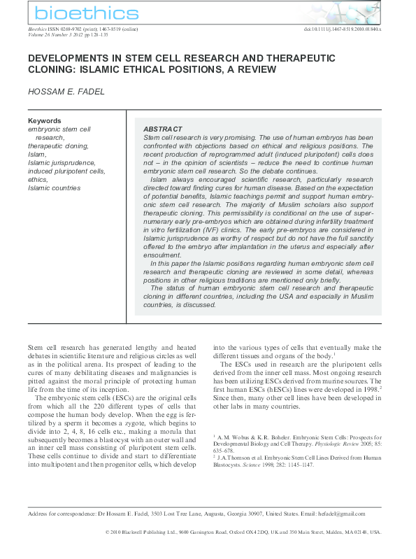 (PDF) DEVELOPMENTS IN STEM CELL RESEARCH AND THERAPEUTIC CLONING ...