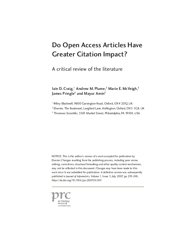 (PDF) Do open access articles have greater citation impact?: A critical ...