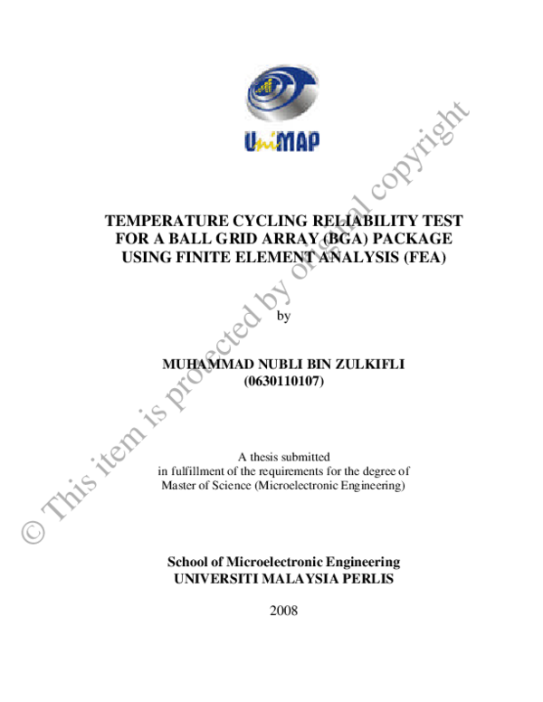 (PDF) Temperature Cycling Reliability Test for a Ball Grid Array (BGA ...