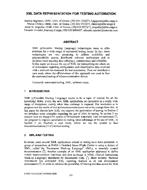 (PDF) XML data representation for testing automation