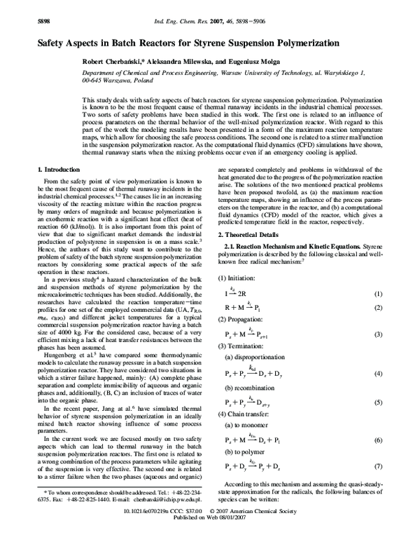 (PDF) Safety Aspects in Batch Reactors for Styrene Suspension ...