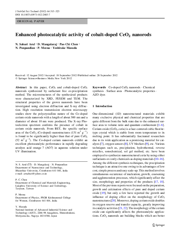 (PDF) Enhanced photocatalytic activity of cobalt-doped CeO2 nanorods ...