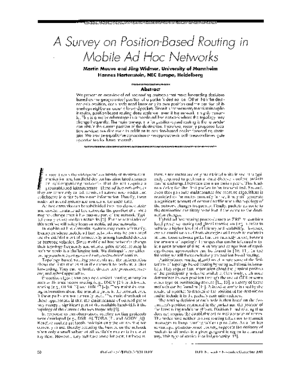 Pdf A Survey On Position Based Routing In Mobile Ad Hoc Networks