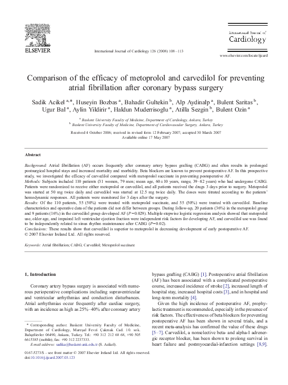 (PDF) Comparison of the efficacy of metoprolol and carvedilol for ...