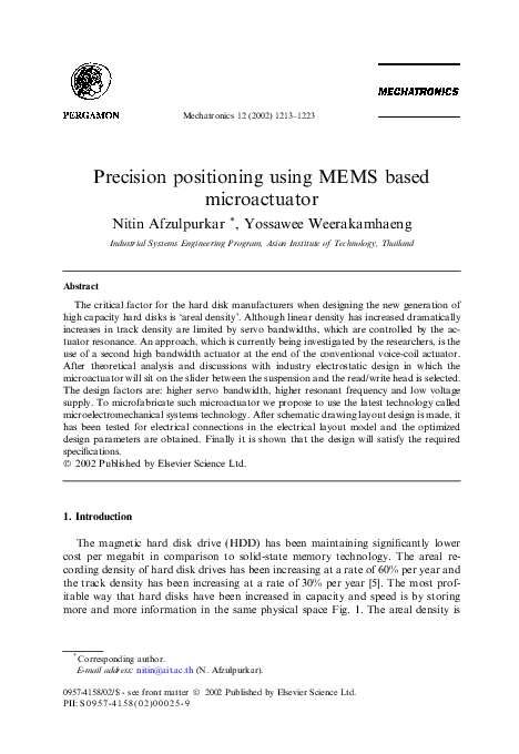 (PDF) Precision positioning using MEMS based microactuator