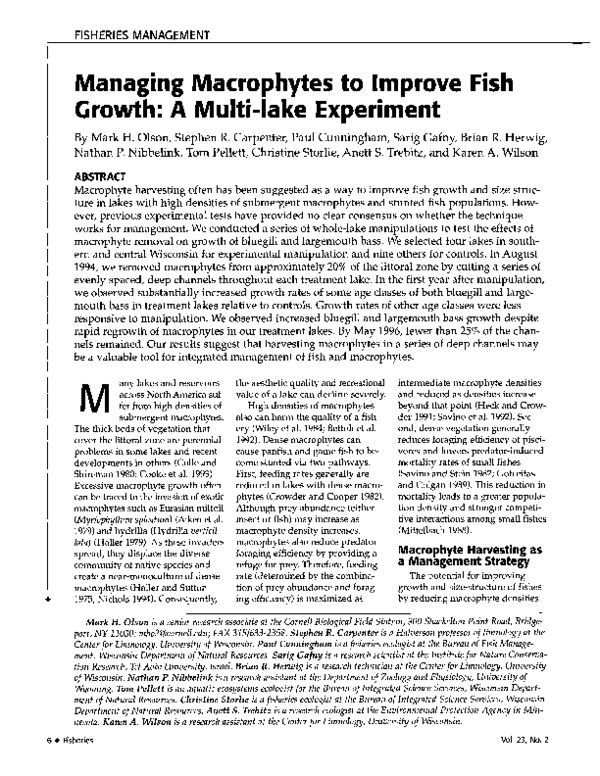 (PDF) Managing Macrophytes to Improve Fish Growth: A Multi-lake Experiment