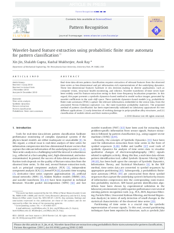 (PDF) Wavelet-based feature extraction using probabilistic finite state automata for pattern ...