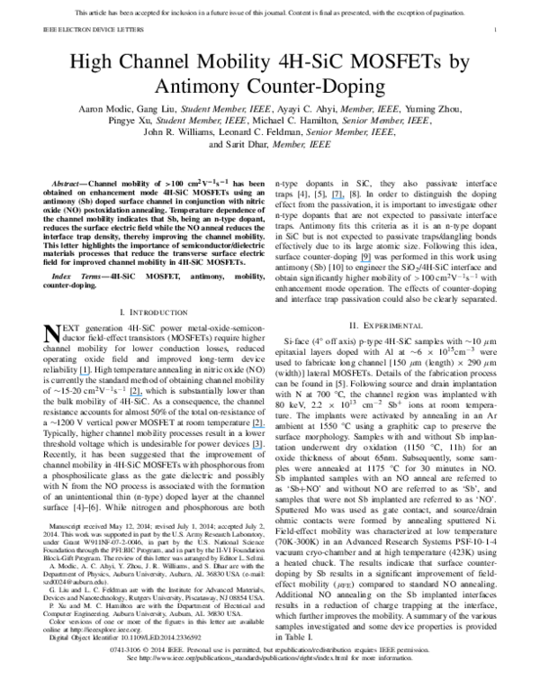 (PDF) High Channel Mobility 4H-SiC MOSFETs by Antimony Counter-Doping