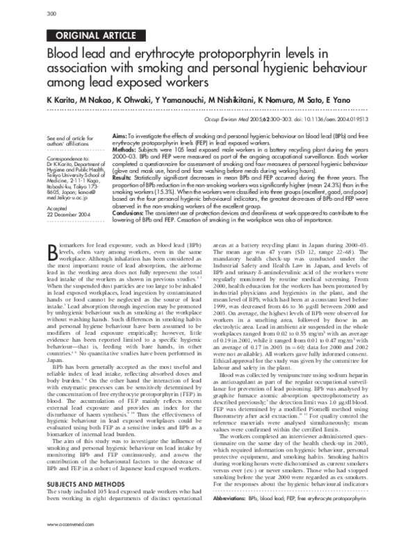 (PDF) Blood lead and erythrocyte protoporphyrin levels in association ...