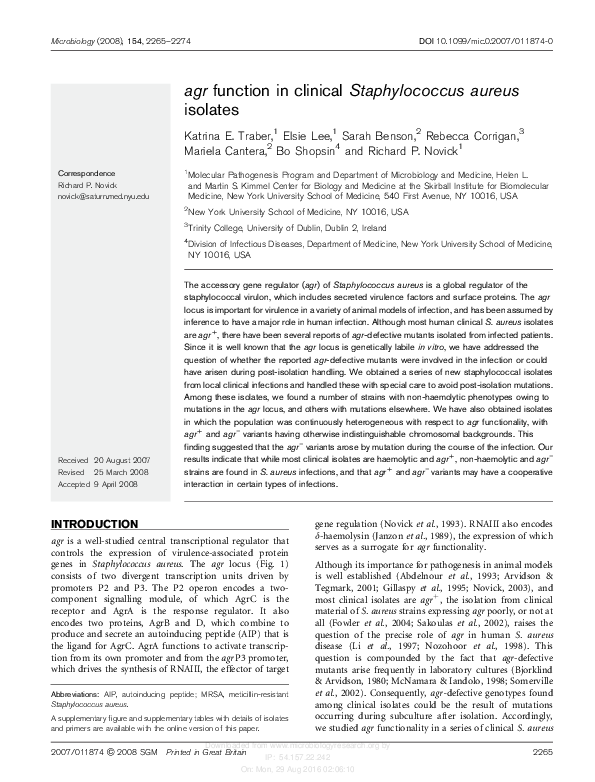 (PDF) In Vitro Serial Passage of Staphylococcus aureus : Changes in Physiology, Virulence Factor ...