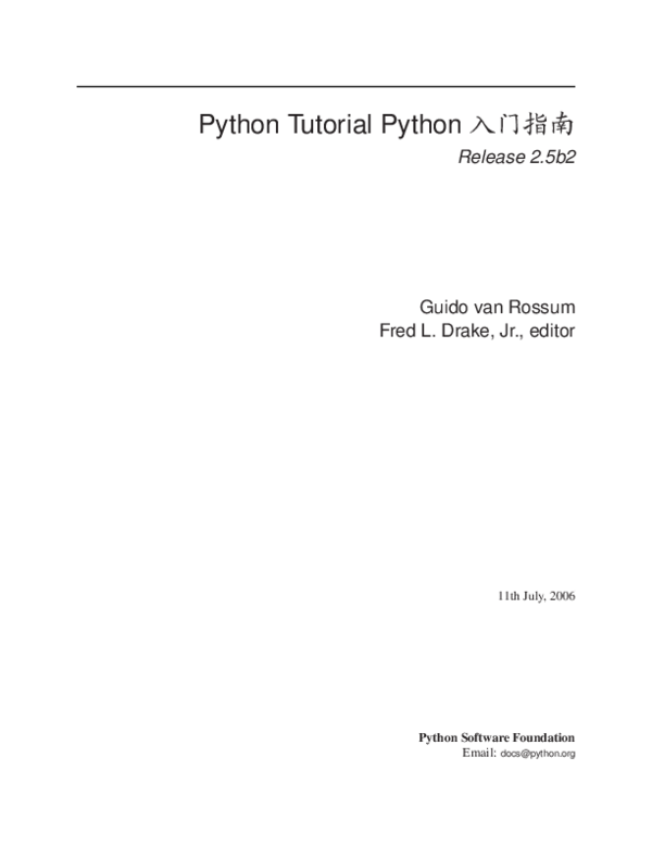 (PDF) Python Tutorial Python \ H Release 2.5b2 | Allen Song - Academia.edu