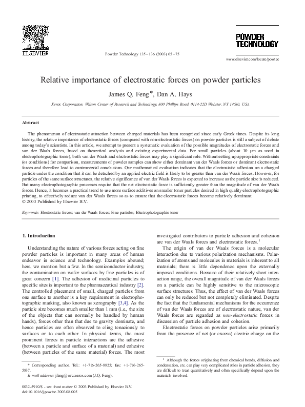 (PDF) Relative importance of electrostatic forces on powder particles