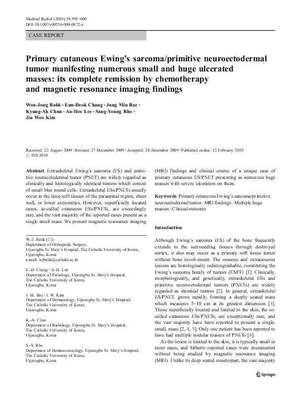 Pdf Primary Cutaneous Ewings Sarcoma Primitive Neuroectodermal Tumor