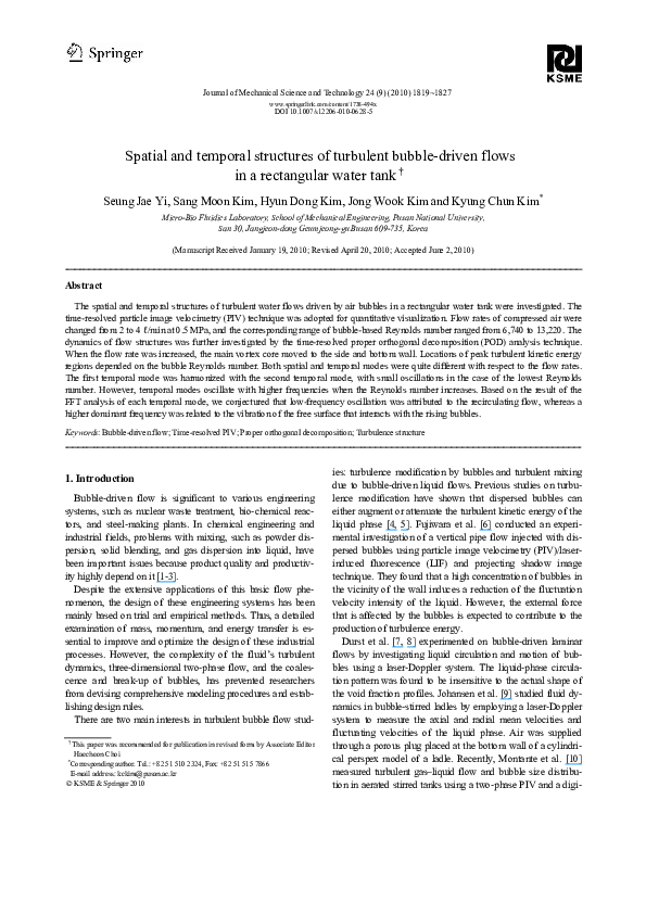 (PDF) Spatial and temporal structures of turbulent bubble-driven flows in a rectangular water tank