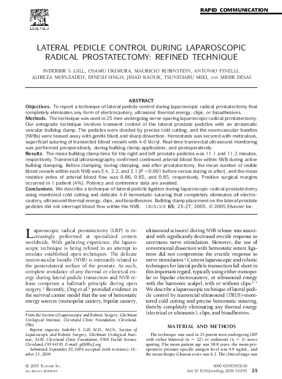 (PDF) Lateral pedicle control during laparoscopic radical prostatectomy ...