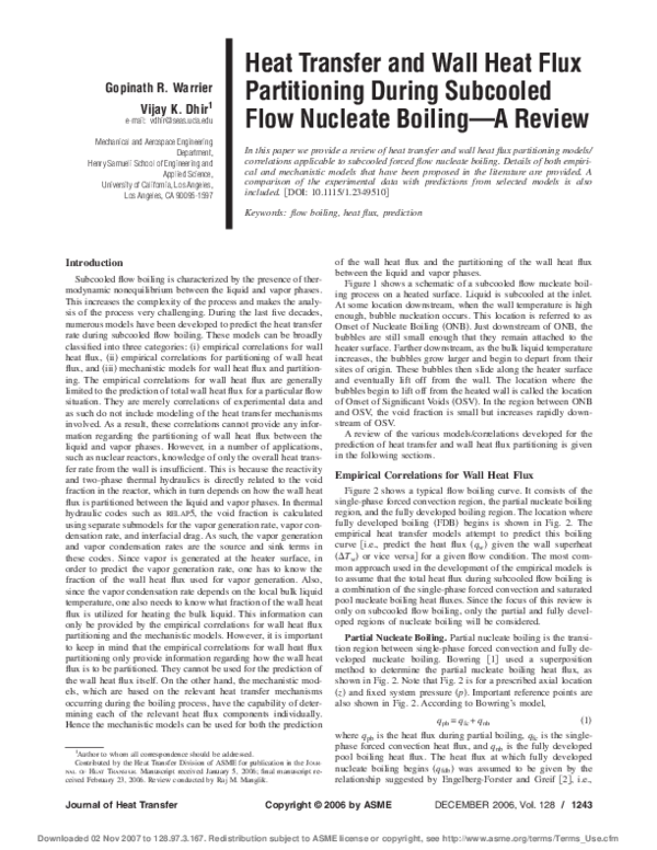 (PDF) Heat Transfer and Wall Heat Flux Partitioning During Subcooled Flow Nucleate Boiling—A Review