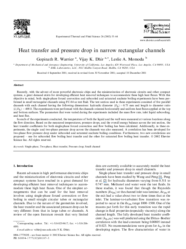 (PDF) Heat transfer and pressure drop in narrow rectangular channels