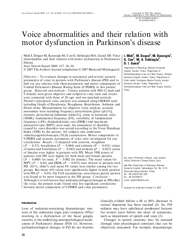 (PDF) Voice abnormalities and their relation with motor dysfunction in ...