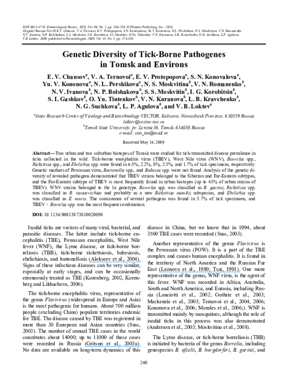 (PDF) Genetic diversity of tick-borne pathogenes in Tomsk and environs