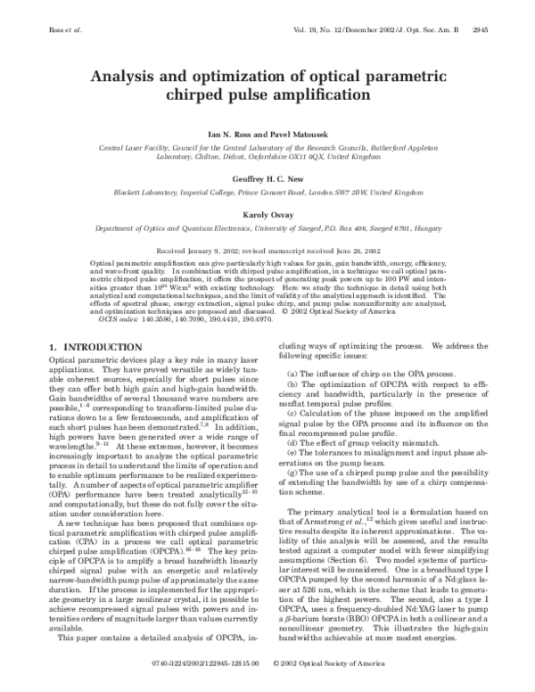 (PDF) Analysis and optimization of optical parametric chirped pulse amplification