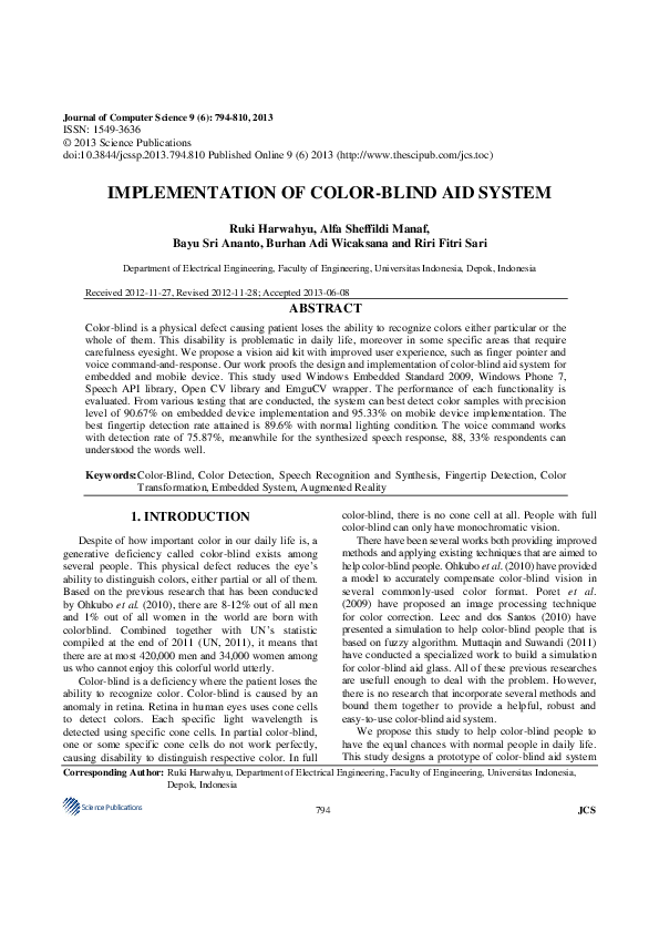 (PDF) Implementation of Color-Blind Aid System