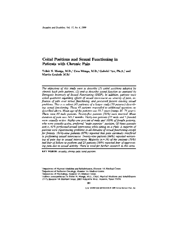 (PDF) Coital positions and sexual functioning in patients with chronic pain