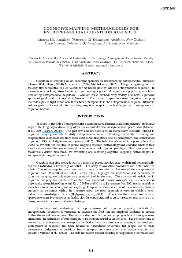 (PDF) Cognitive Mapping Methodologies for Entrepreneurial Cognition Research
