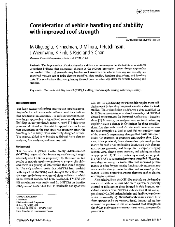 (PDF) Consideration of vehicle handling and stability with improved ...