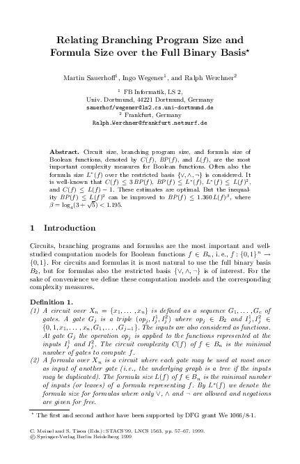 (PDF) Relating Branching Program Size and Formula Size over the Full ...