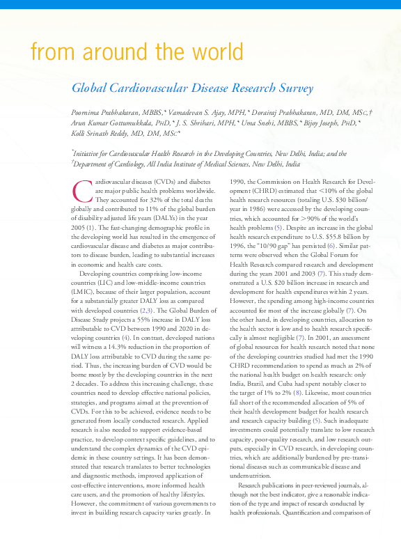 (PDF) Global Cardiovascular Disease Research Survey