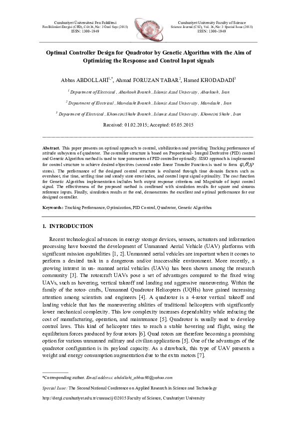 (PDF) Optimal Controller Design for Quadrotor by Genetic Algorithm with the Aim of Optimizing ...