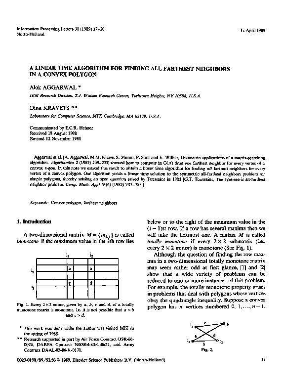 (PDF) A linear time algorithm for finding all farthest neighbors in a ...