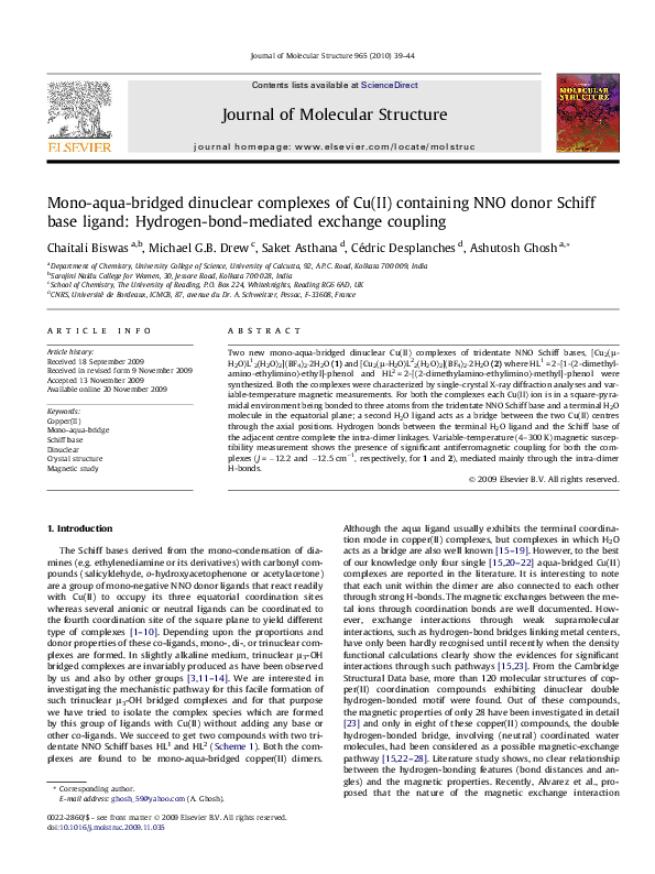 (PDF) Mono-aqua-bridged dinuclear complexes of Cu(II) containing NNO donor Schiff base ligand ...