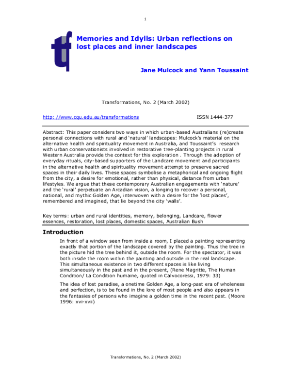 (PDF) Memories and Idylls: Urban reflections on lost places and inner ...