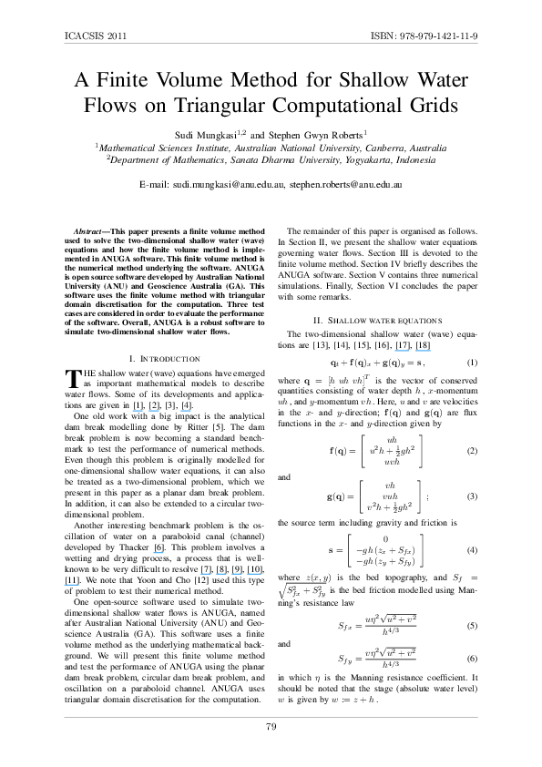 Pdf A Finite Volume Method For Shallow Water Flows On Triangular Computational Grids