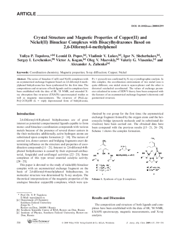 (PDF) Crystal Structure and Magnetic Properties of Copper(II) and Nickel(II) Binuclear Complexes ...