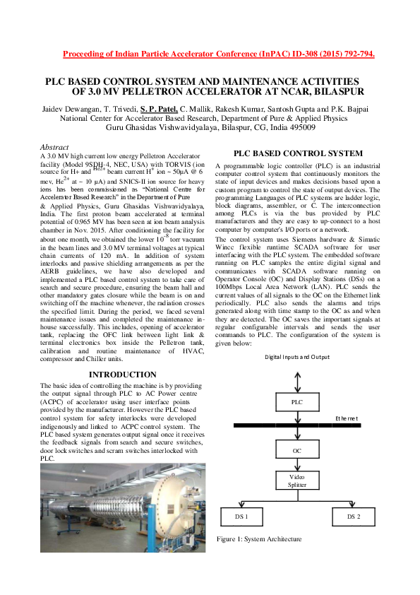 (PDF) PLC BASED CONTROL SYSTEM AND MAINTENANCE ACTIVITIES OF 3.0 MV PELLETRON ACCELERATOR AT ...