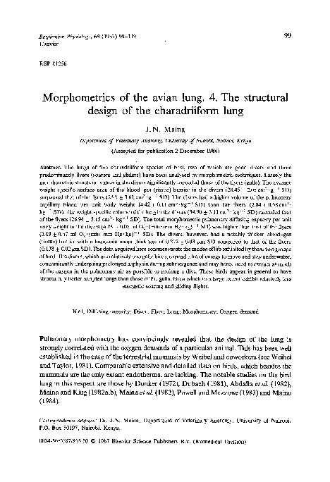 (PDF) Morphometrics of the avian lung. 4. The structural design of the ...