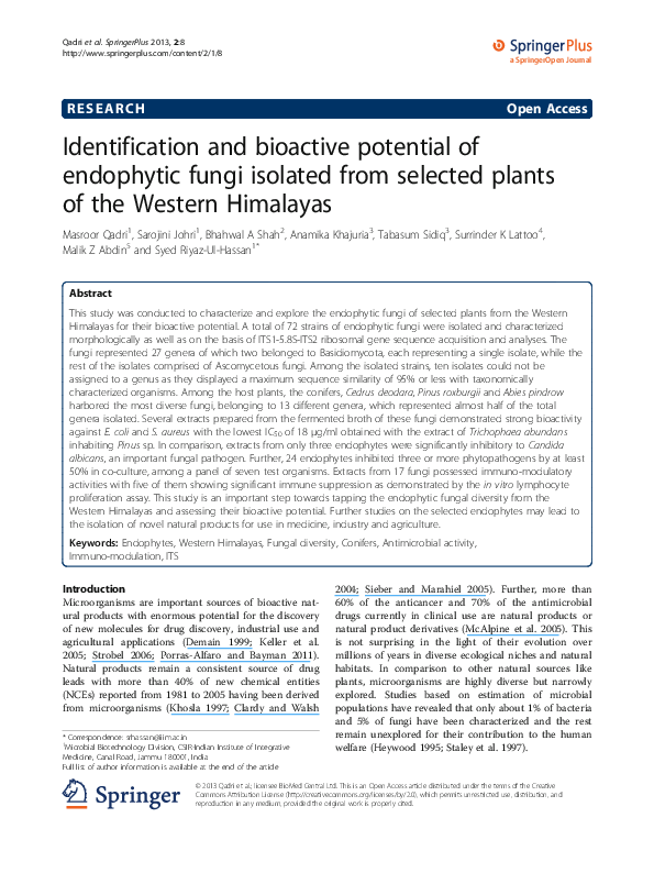 (PDF) Identification and bioactive potential of endophytic fungi ...