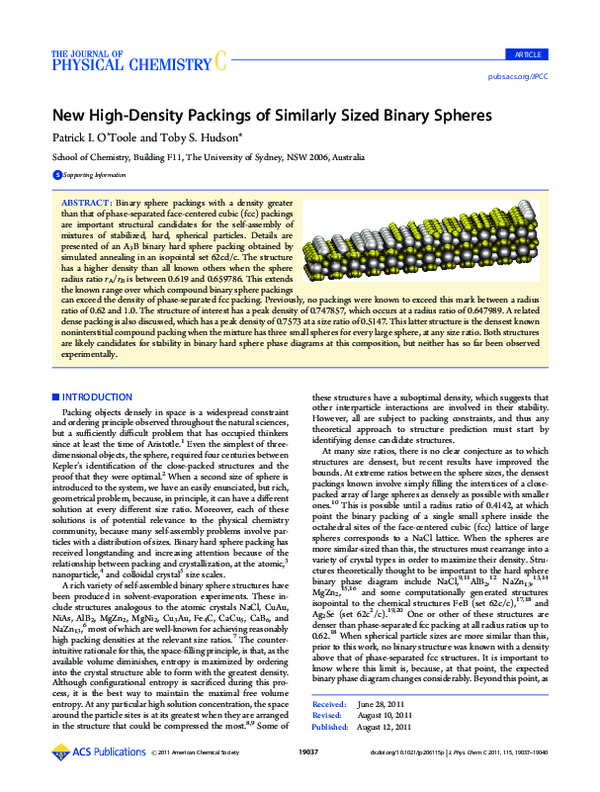 (PDF) New High-Density Packings of Similarly Sized Binary Spheres