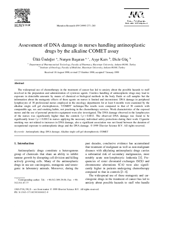 (PDF) Extent of Primary DNA Damage Measured by the Comet Assay in ...