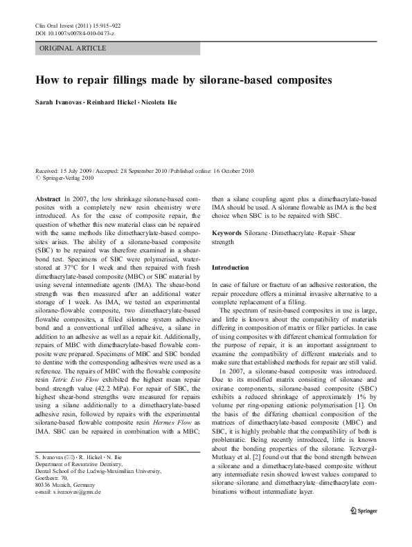 Pdf How To Repair Fillings Made By Silorane Based Composites