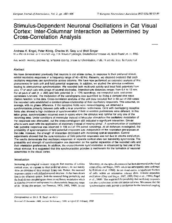 (PDF) Stimulus-Dependent Neuronal Oscillations in Cat Visual Cortex: InterColumnar Interaction ...