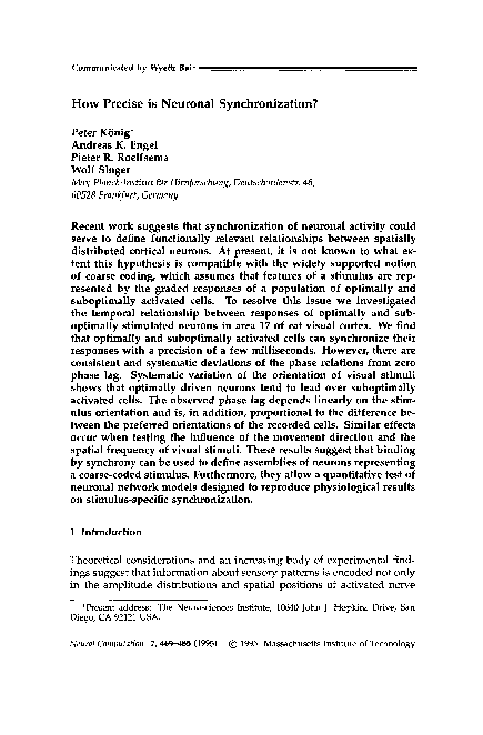 (PDF) How precise is neuronal synchronization
